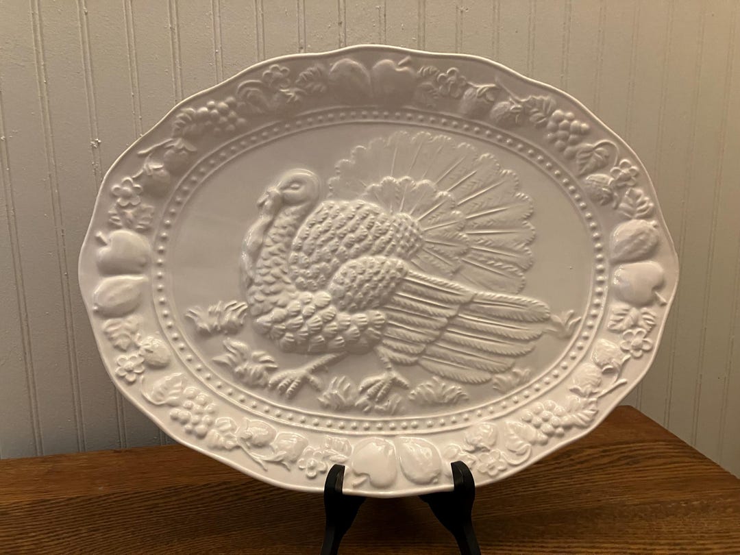 Large Oval Cream Colored Ceramic Turkey Platter - Etsy