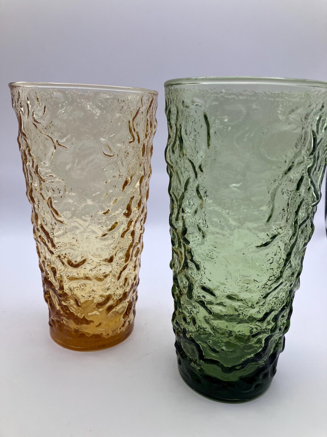 Set of 2 Anchor Hocking Lido Milano Crinkle Glass Tumblers in Gold and ...