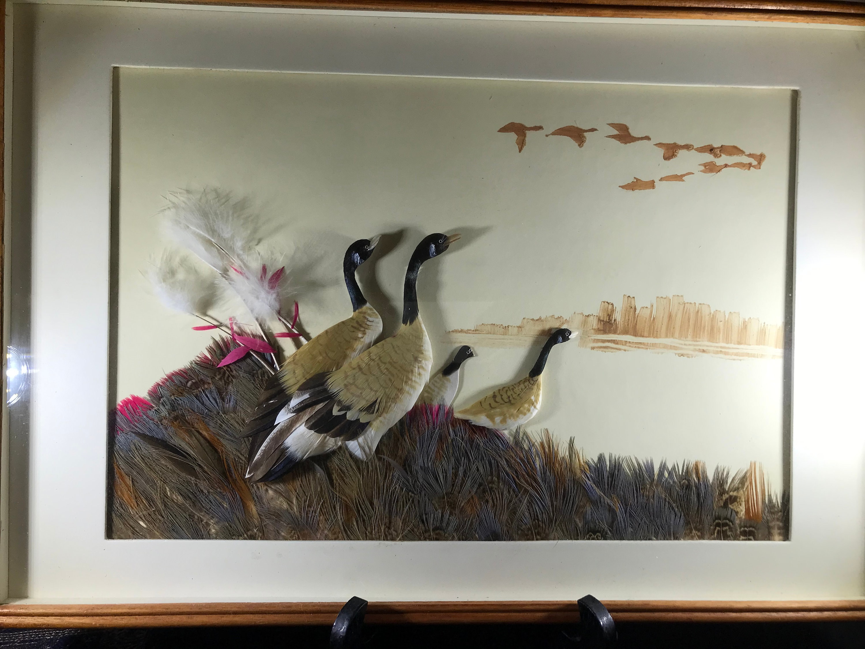 Canadian Geese 3-D Feather Art Shadow Box With Matting and Wooden Frame ...