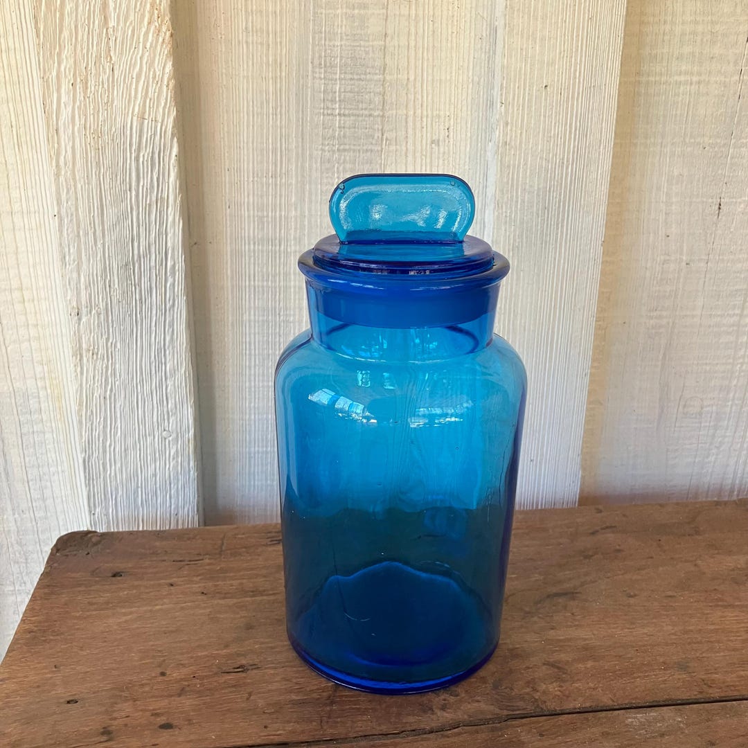 Vintage Blue Italian Apothecary | Pharmacy Jar With Unique Lid - Etsy