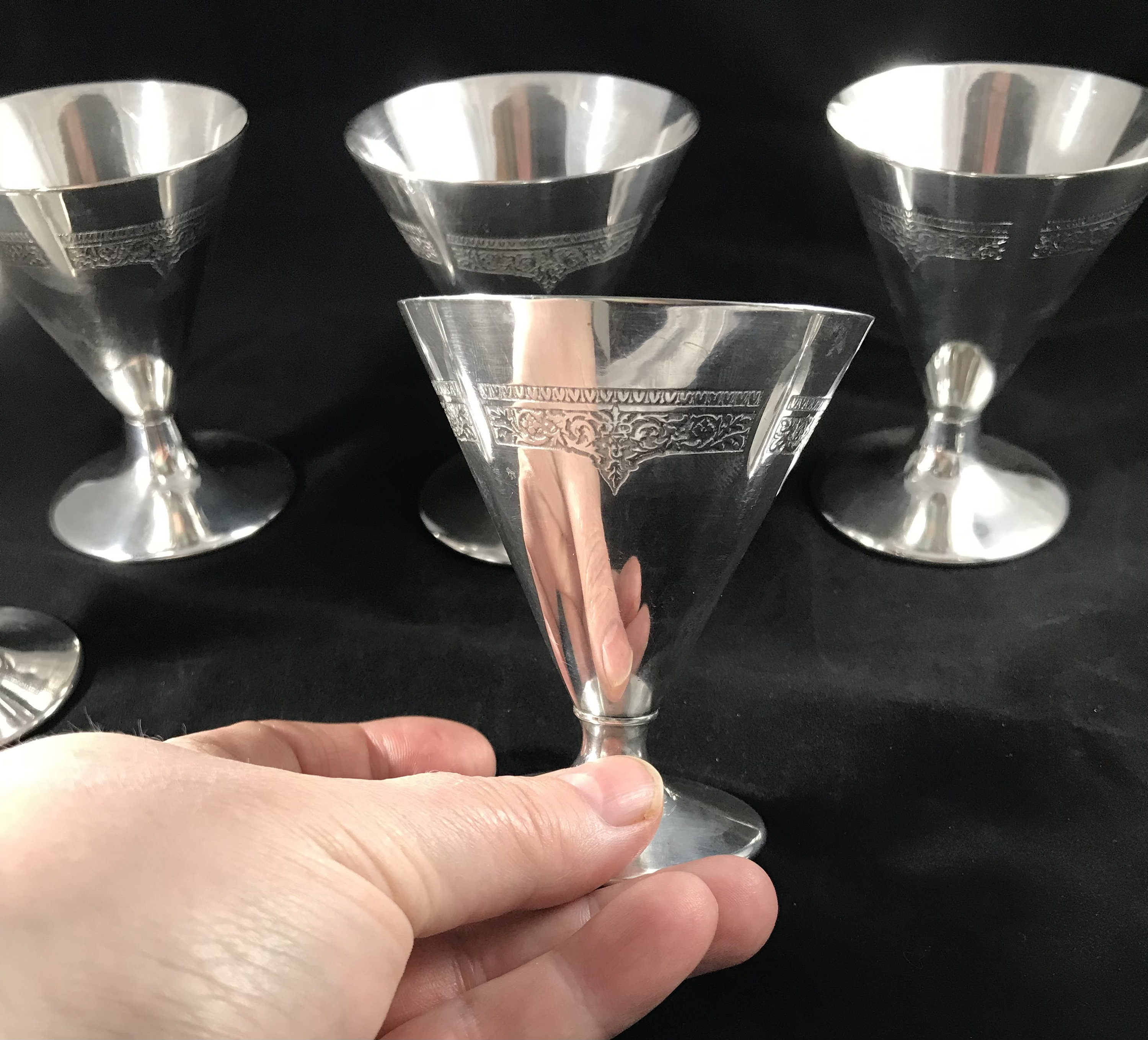 Set of 6 Meriden S.P. Co. International Silver Co. Etched Goblets ...