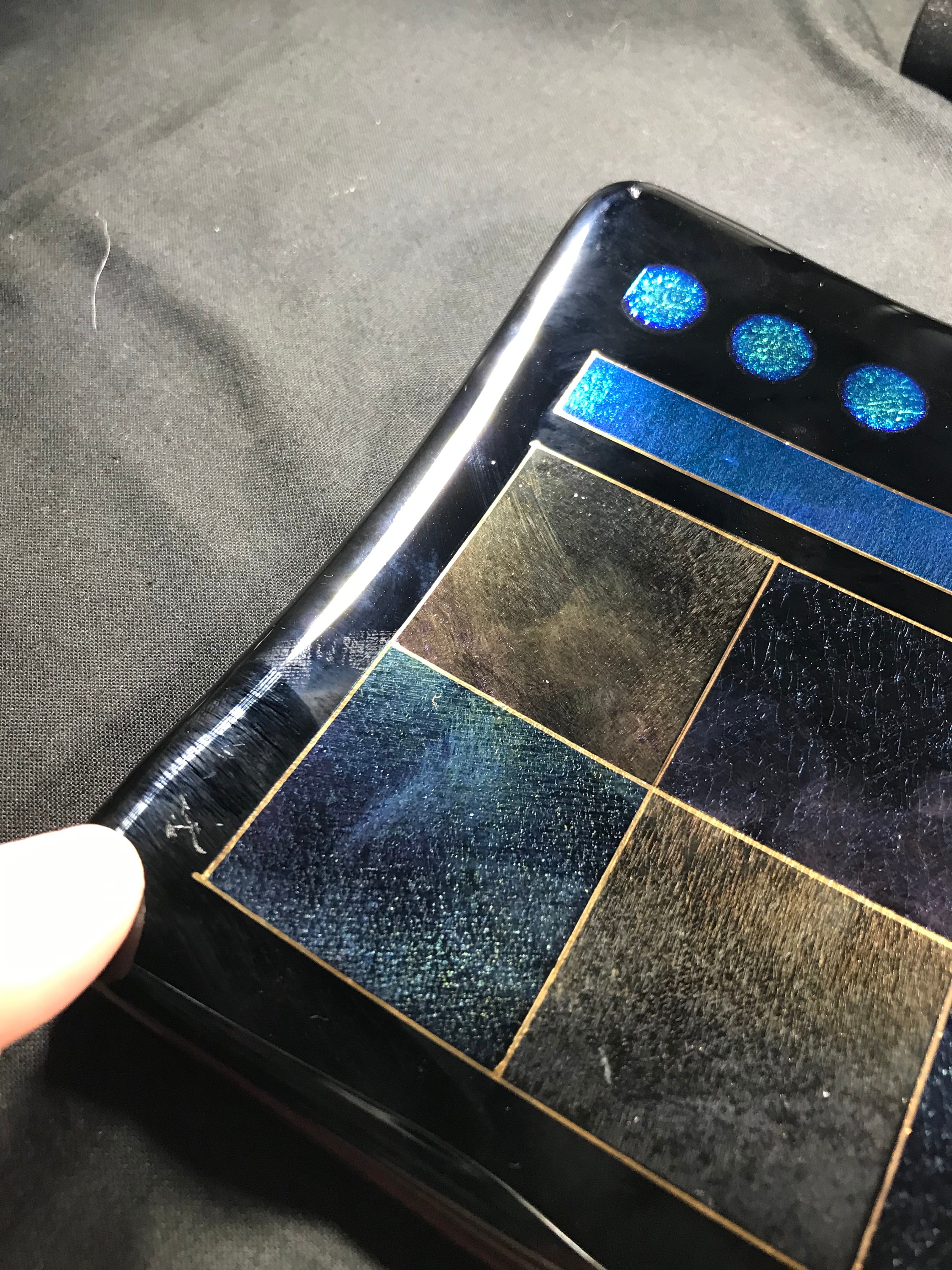 Jim and Sharron Barrett Postmodern Art Glass Metallic and Black Footed ...