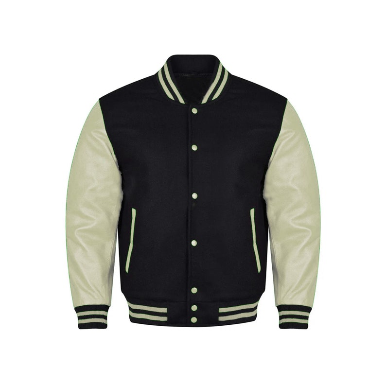 Premium Leather Varsity Jacket: Cream/tan Leather Sleeves - Etsy