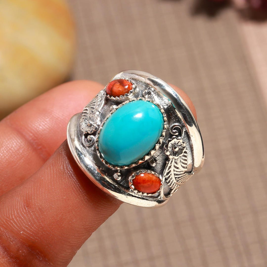 Arizona Turquoise Ring, 925 Sterling Silver Ring, Oval Gemstone Ring ...