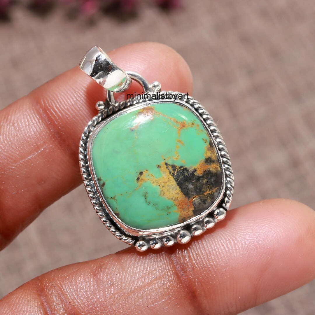 Arizona Turquoise Pendant: Green Gemstone, Sterling Silver Jewelry - Etsy