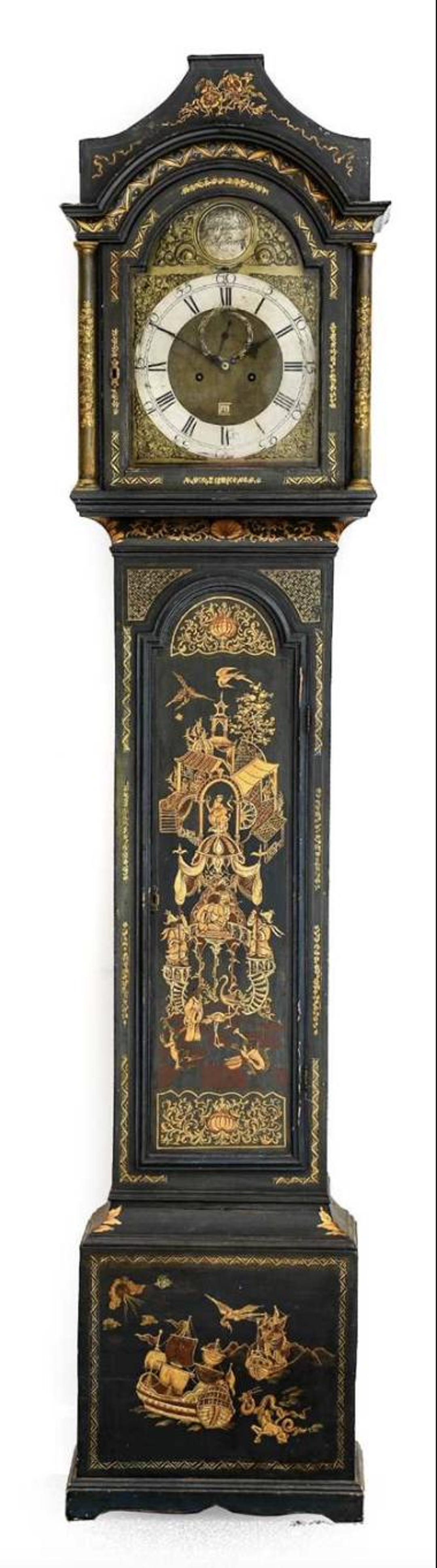 A Green Chinoiserie Eight Day Longcase Clock, Signed Robt, Clidsdale ...