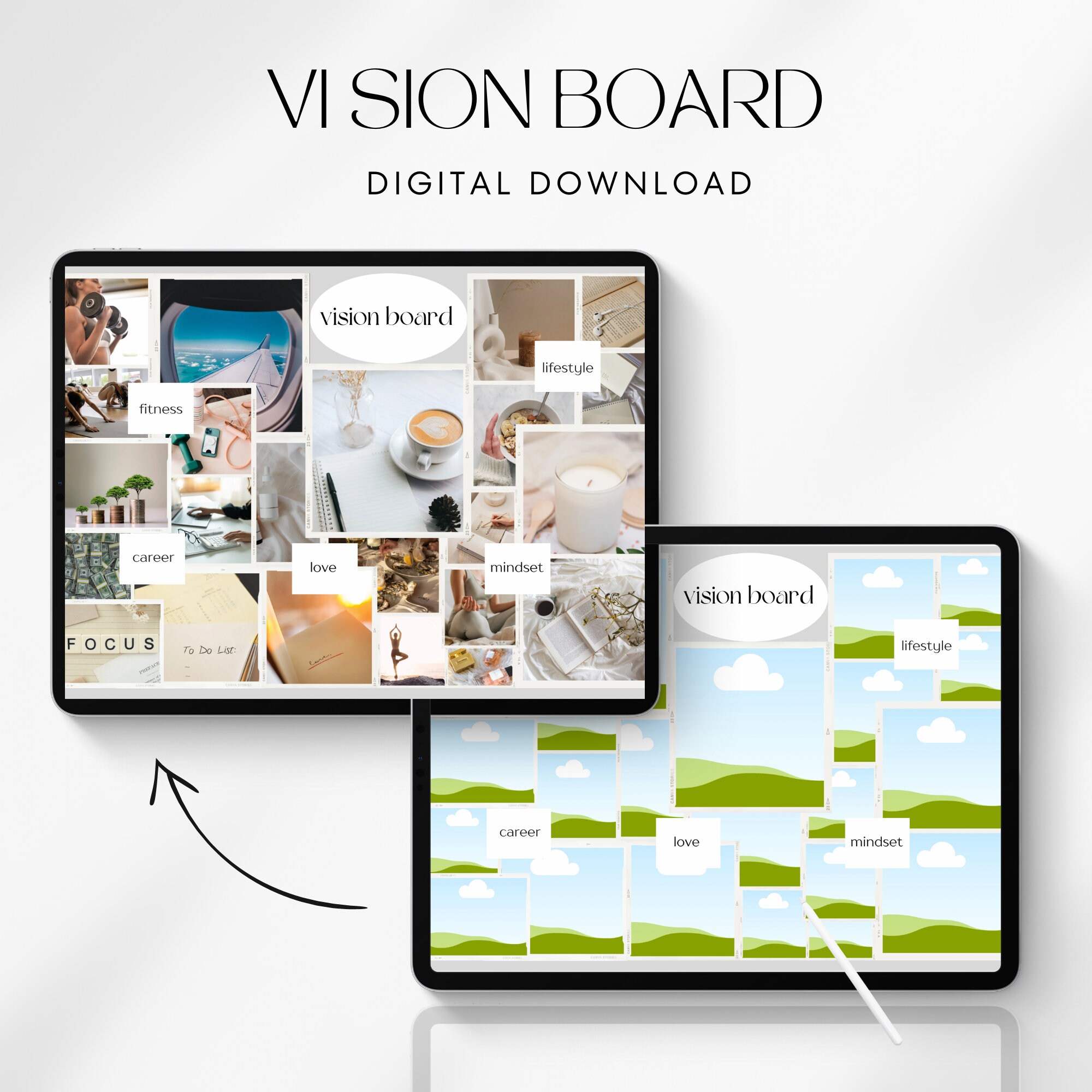 Digital Vision Board Canva Template, Vision Board Template, Vision ...