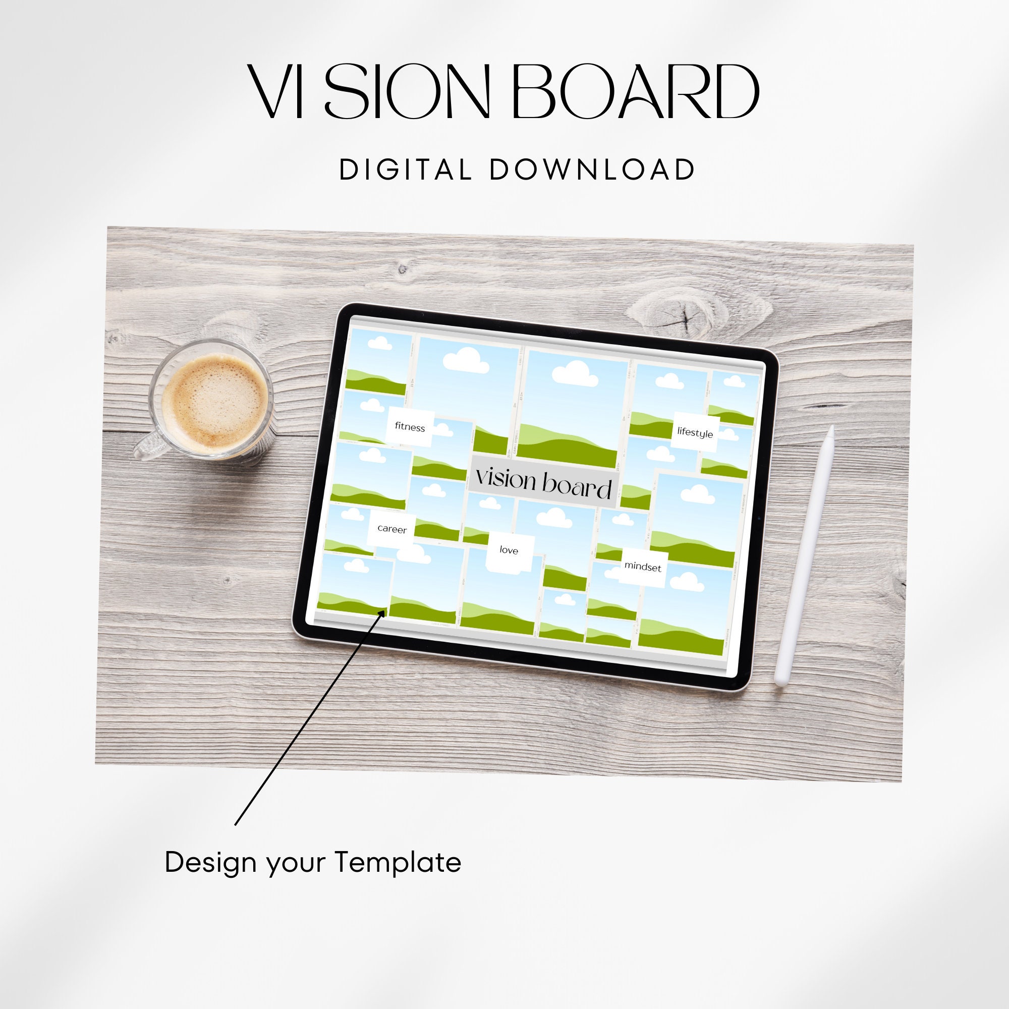 Digital Vision Board Canva Template, Vision Board Template, Vision ...