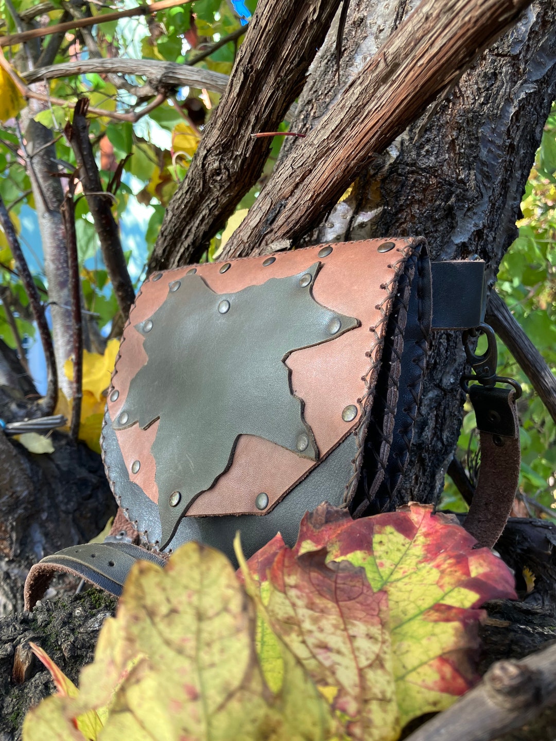 Sycamore Leaf Figured Leather Waist Bag for Women, Leather Utility Belt ...