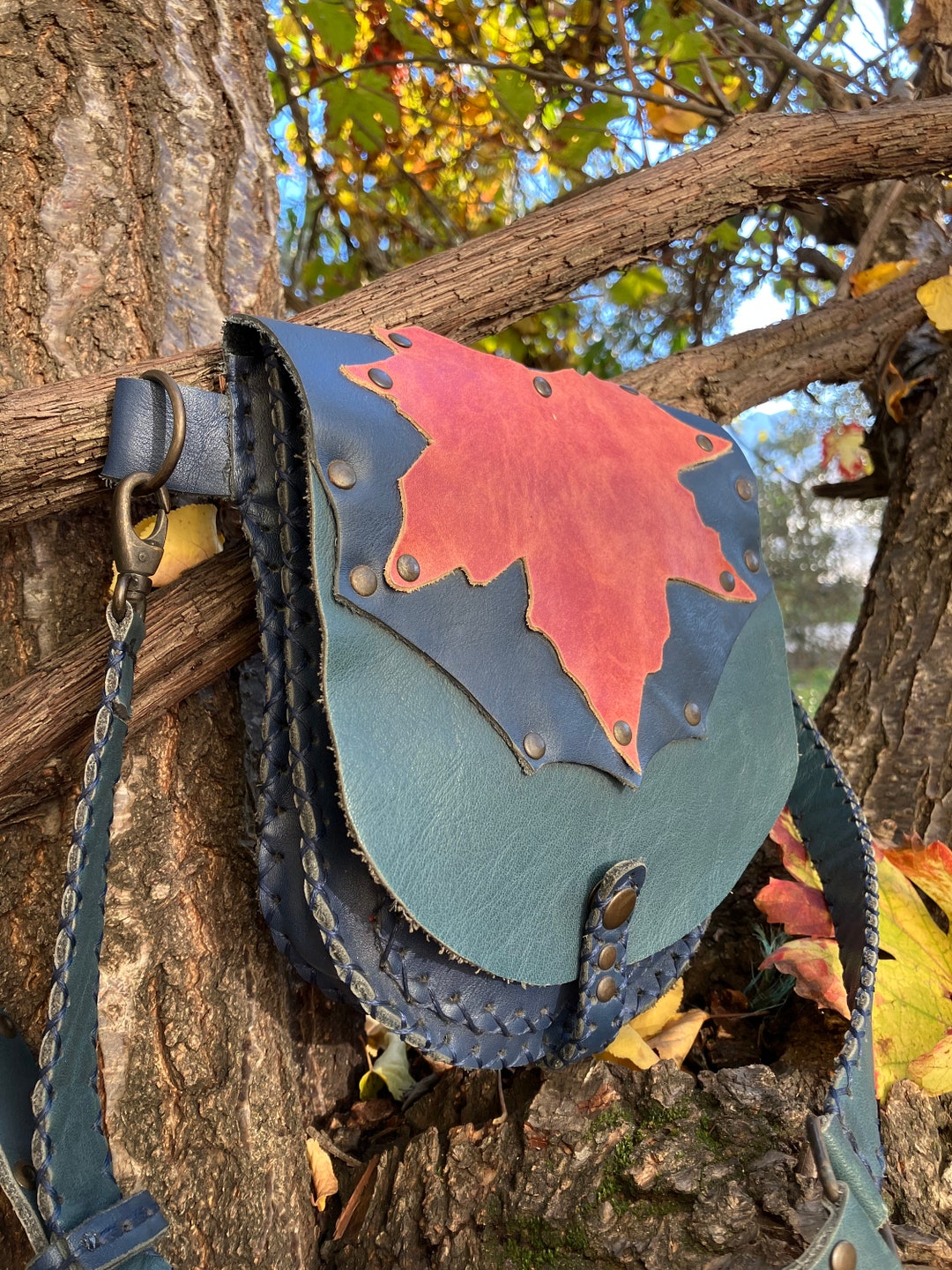 Sycamore Leaf Figured Leather Waist Bag for Women, Leather Utility Belt ...
