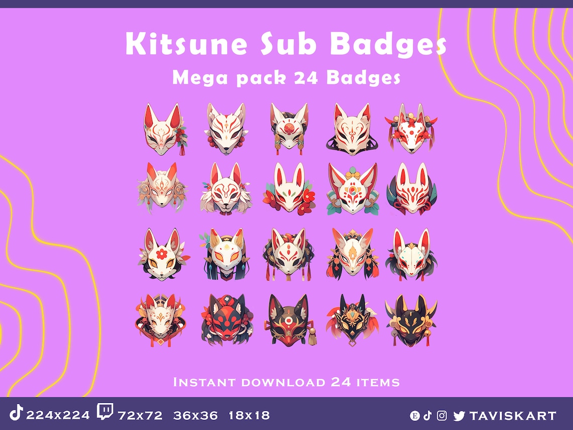 Kitsune Mask Sub Badges for Twitch/tiktok/youtube/discord subscriber ...