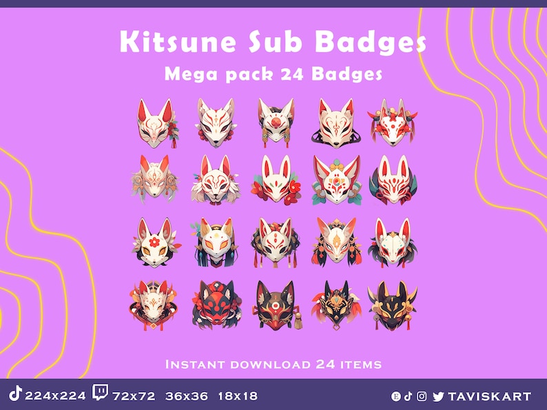 Kitsune Mask Sub Badges for Twitch/tiktok/youtube/discord (digital File ...