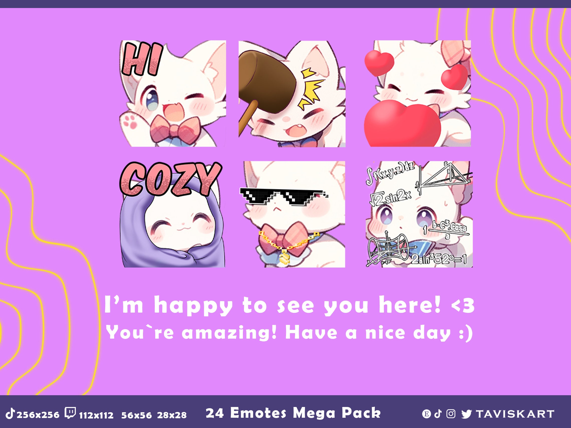 White Cat 24 Twitch Emote Pack Twitch Sub Emotes Discord - Etsy