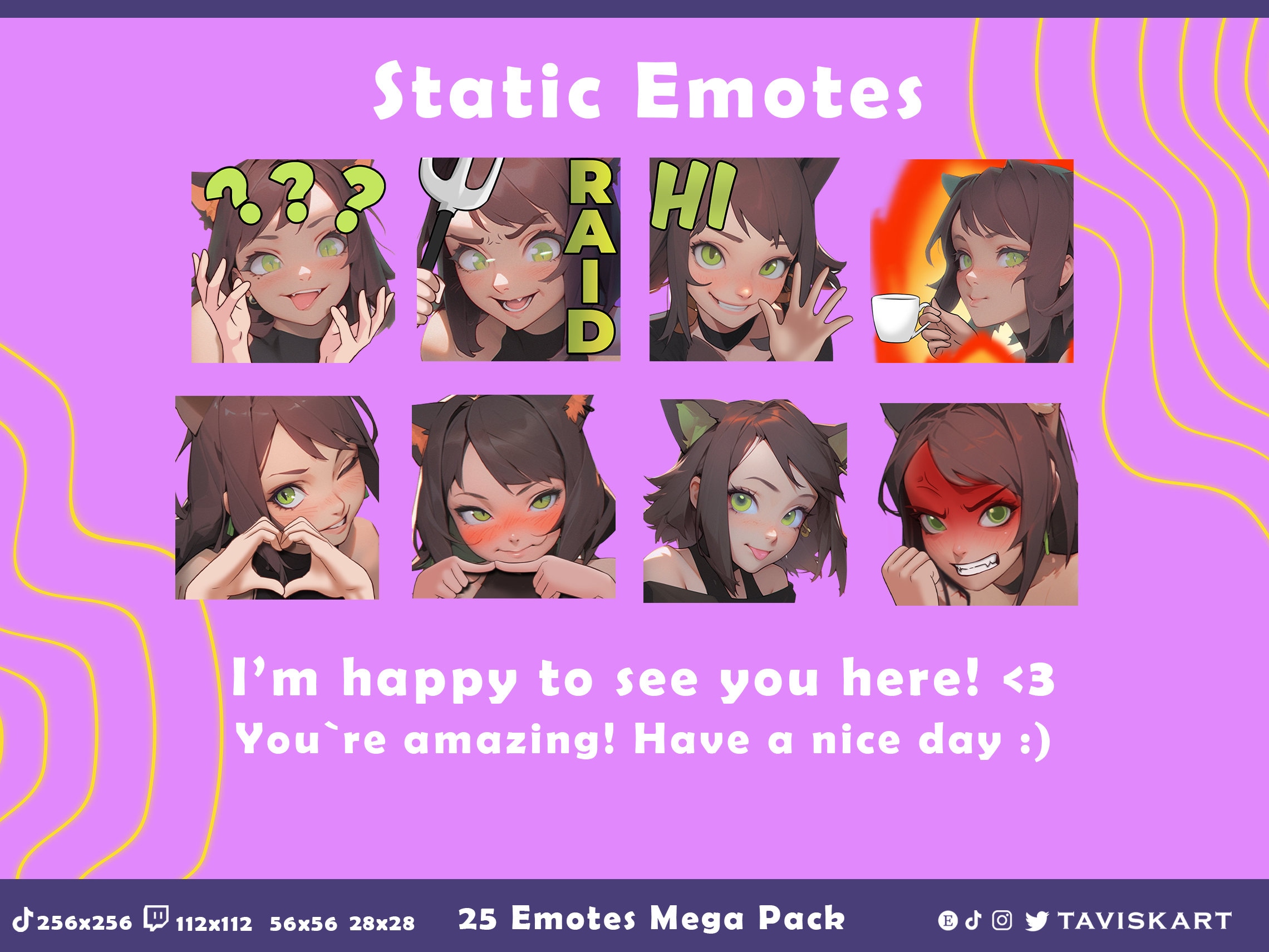 Cat Girl Emotes X 25, Twitch Emotes, Kawaii Emotes, Twitch Emotes Cat ...