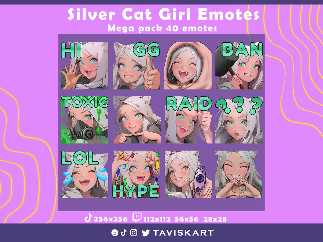 Silver Hair Cat Girl Emotes: Mega Pack (digital File) - Etsy
