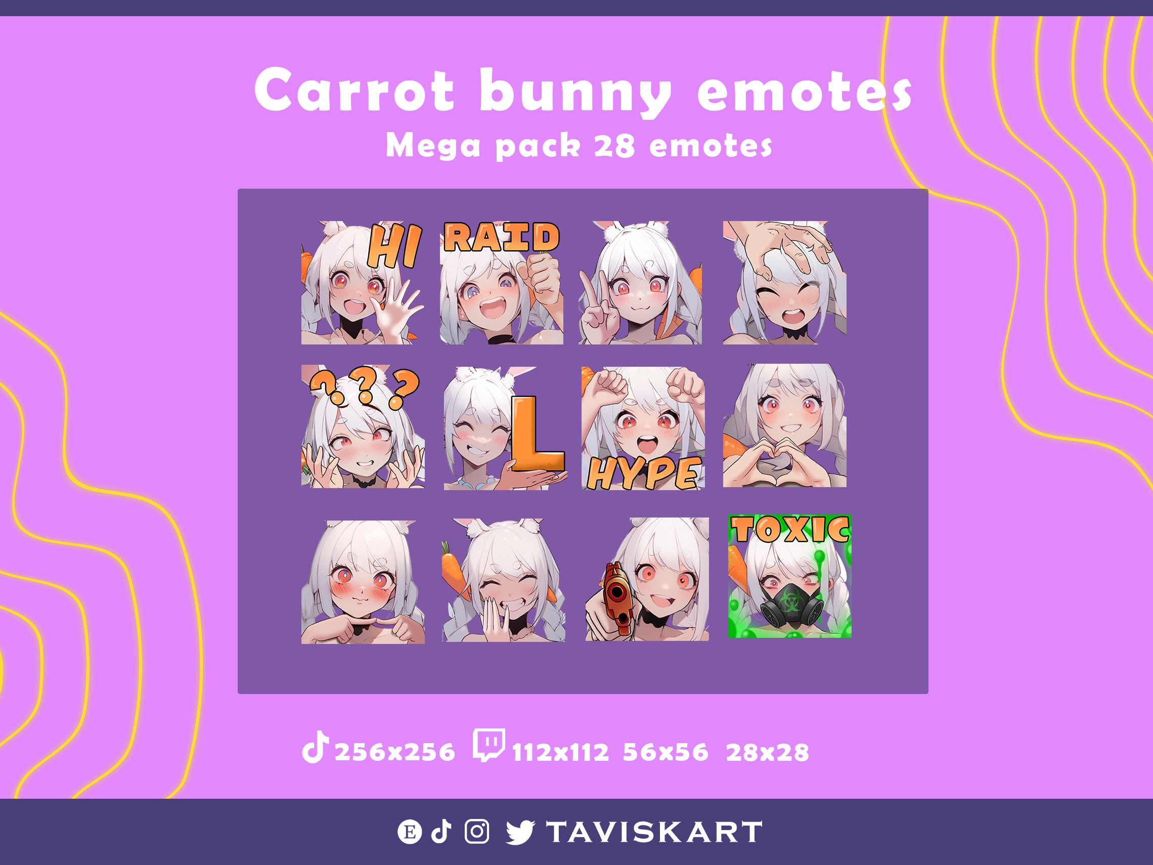 Carrot Bunny Emotes 28 Mega Pack for Your Twitch | Discord | Tiktok ...