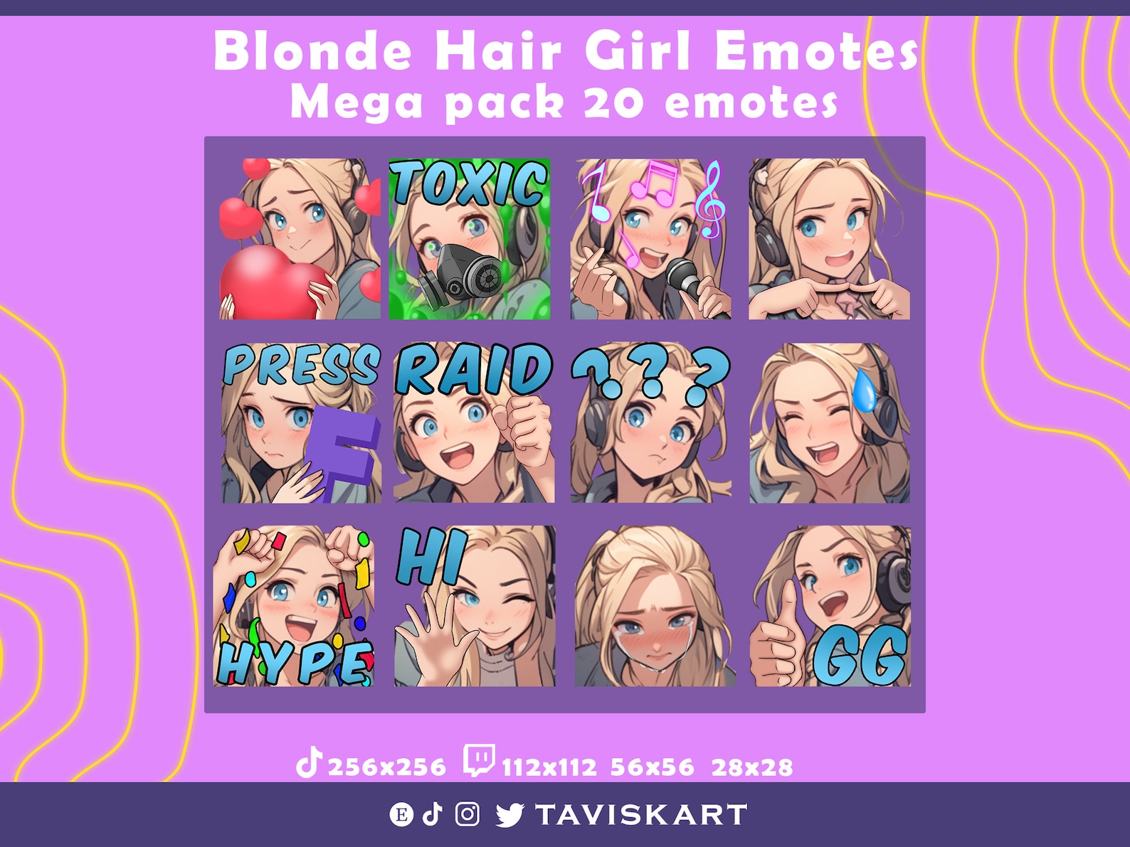 Blonde Hair Girl Emotes Pack: Streaming Emoji (digital File) - Etsy