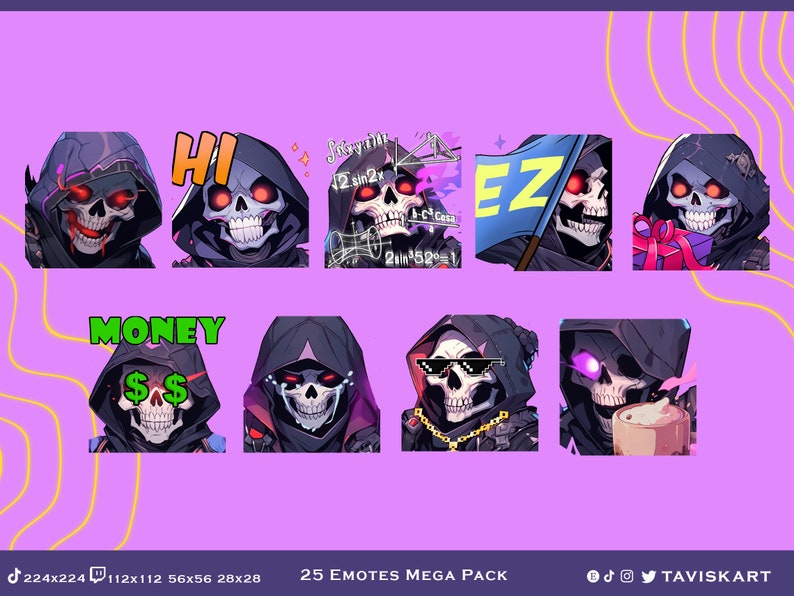 Death Skull Emotes, Twitch, Discord, Youtube, Tiktok (digital File) - Etsy