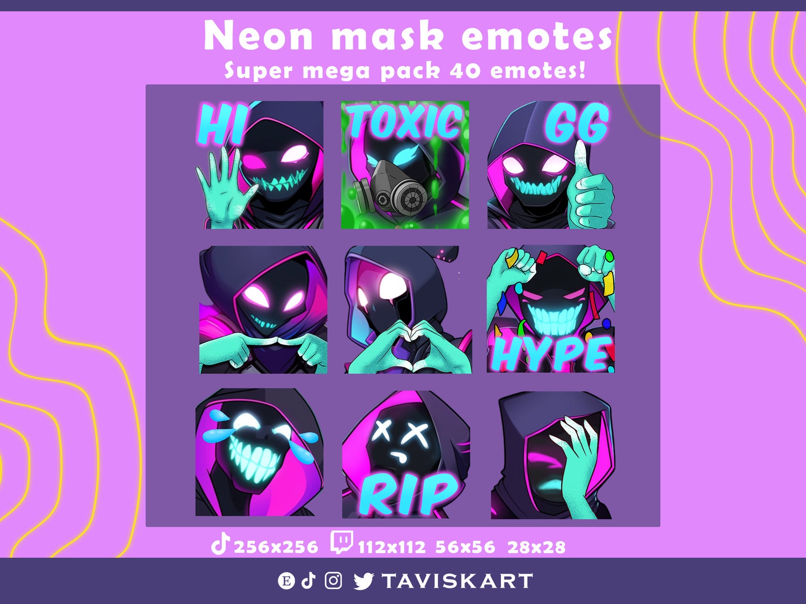 Neon Mask Emotes: 40 Twitch/discord/tiktok Emotes (digital File) - Etsy