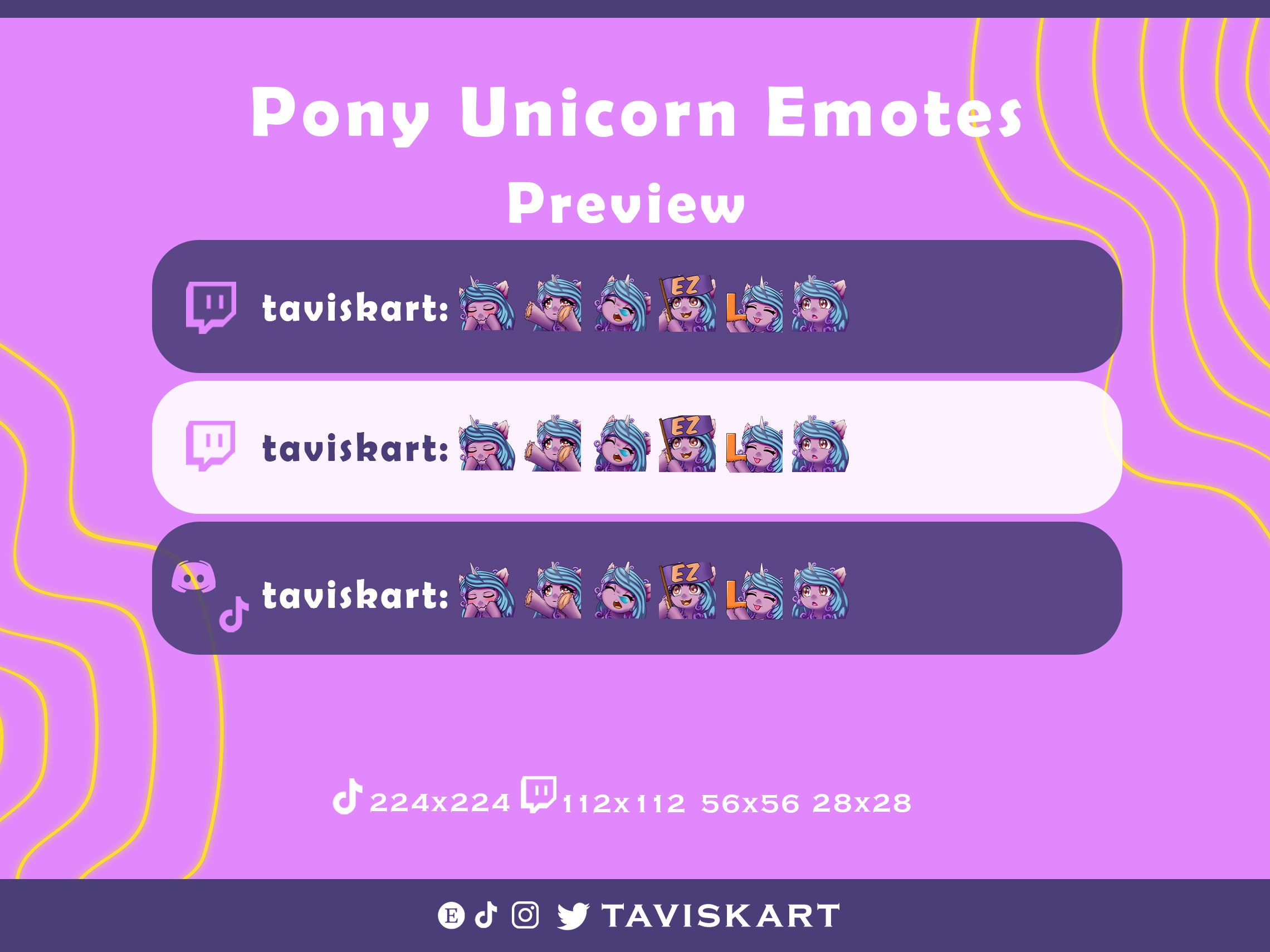 Pony Unicorn Emotes | Chibi Twitch, Discord, Youtube, Tiktok (digital ...