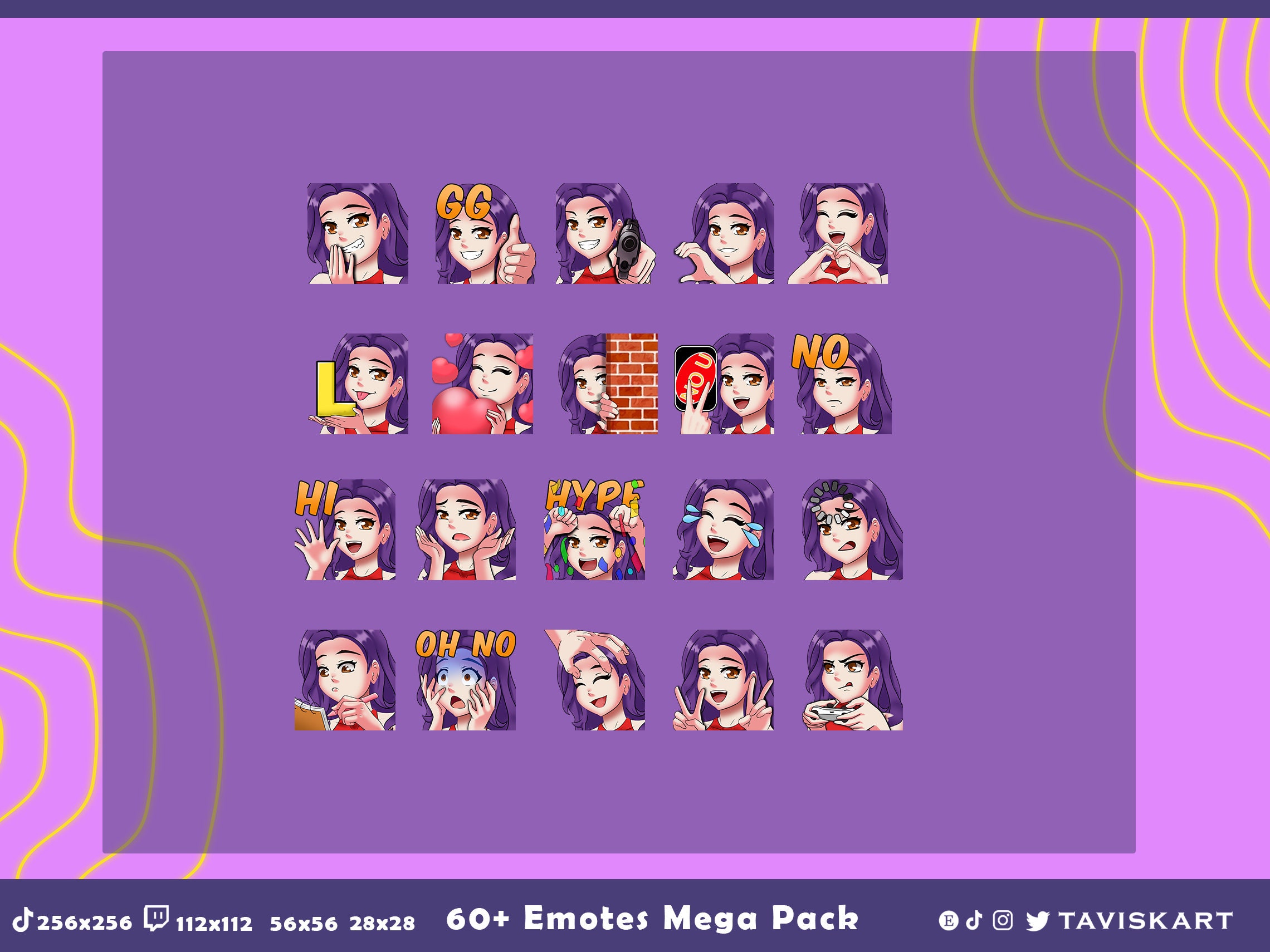 Girl Twitch 60 Emotes, Emma Wavy Hairstyle Purple Hair Color Female ...