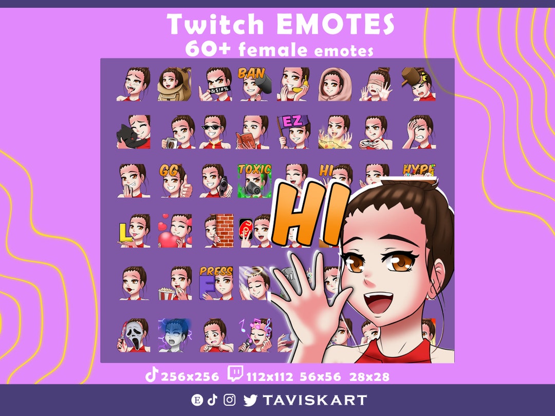 Girl Twitch 60 Emotes, ( Emma | Bun Hairstyle | Brown Hair Color ...