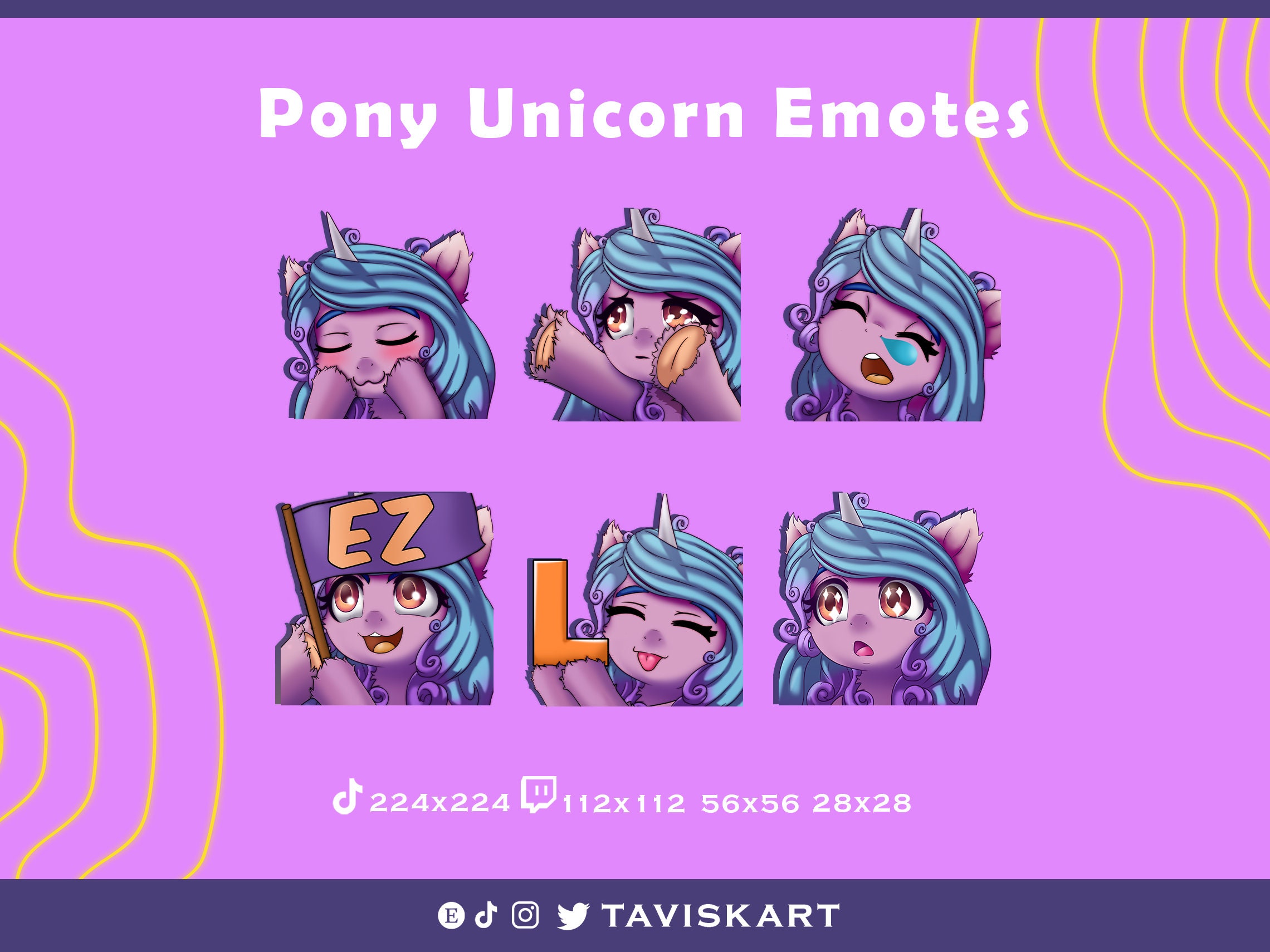 Pony Unicorn Emotes | Chibi Twitch, Discord, Youtube, Tiktok (digital ...