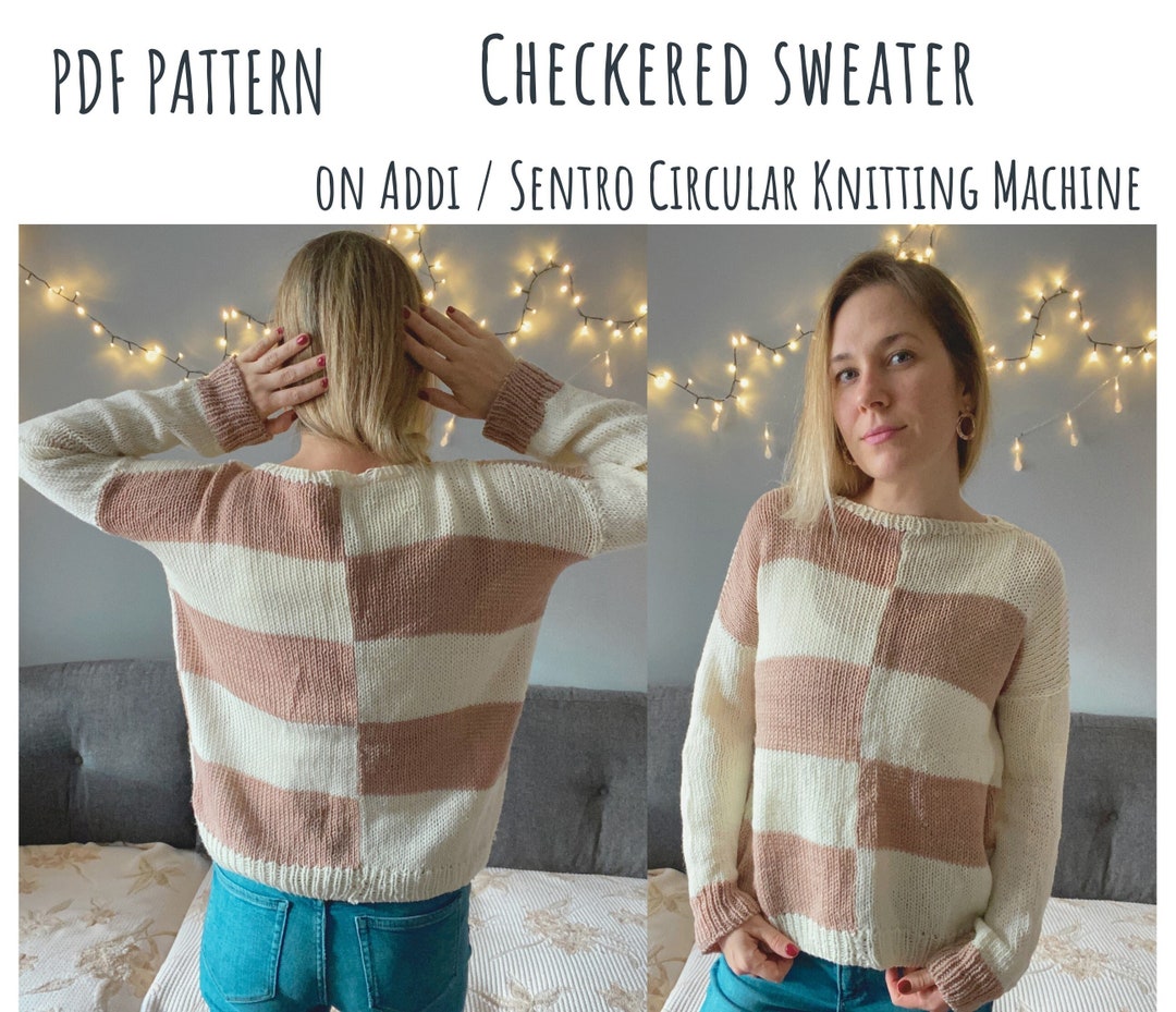 Checkered Sweater on Addi / Sentro Circular Knitting Machine - Etsy