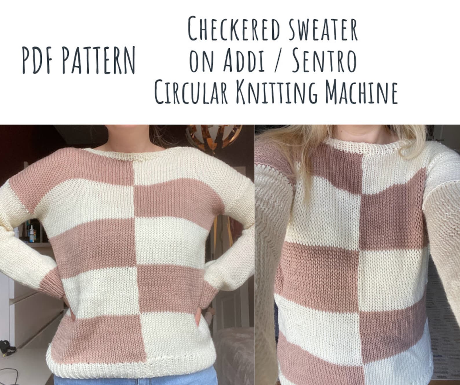 Checkered Sweater on Addi / Sentro Circular Knitting Machine - Etsy