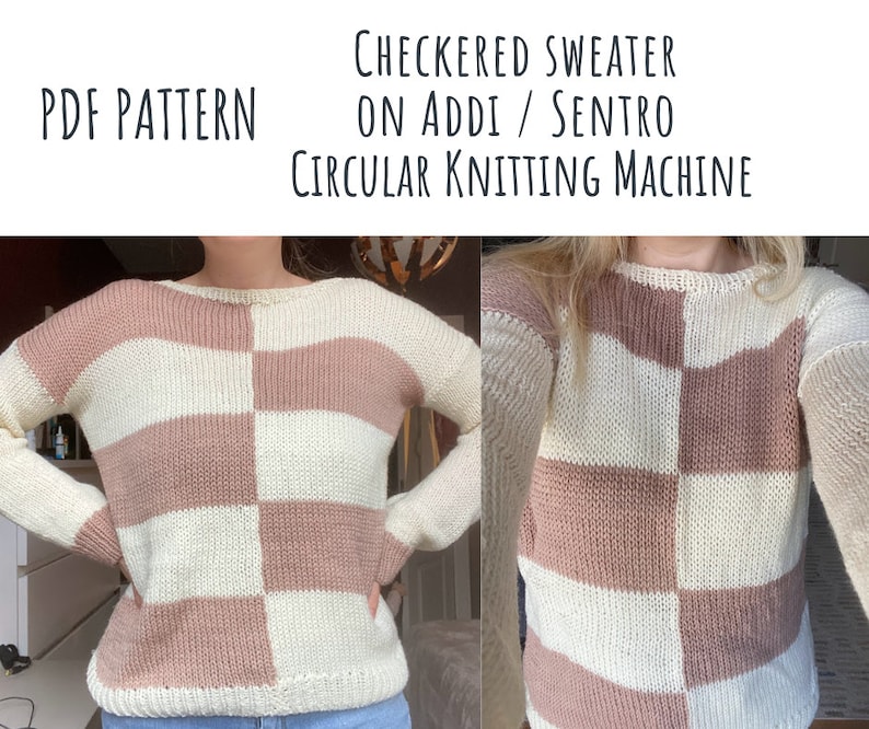 Checkered Sweater on Addi / Sentro Circular Knitting Machine - Etsy