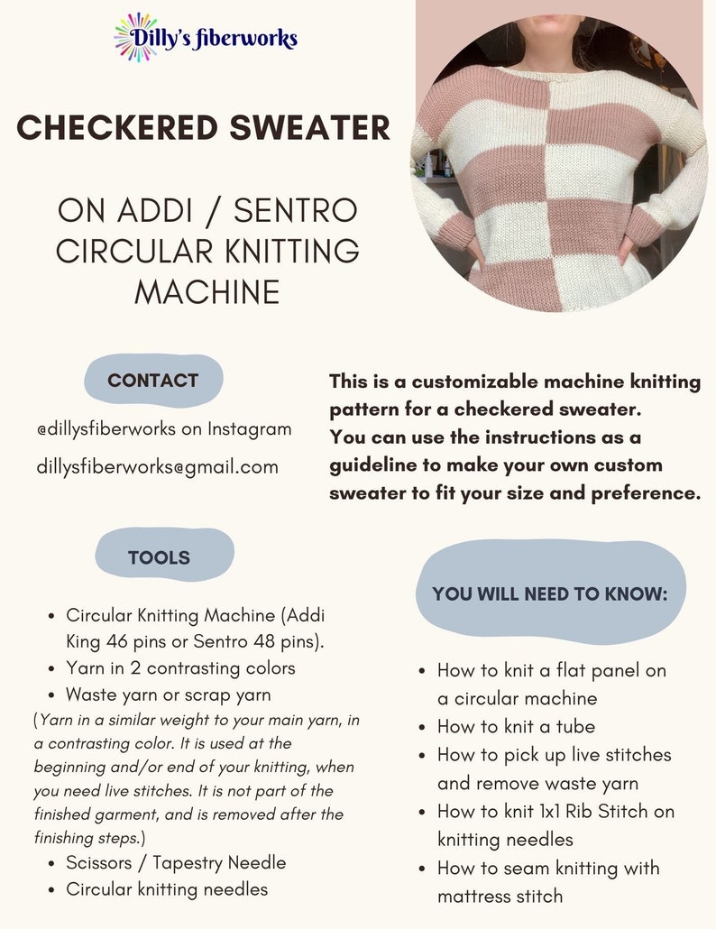 Checkered Sweater on Addi / Sentro Circular Knitting Machine - Etsy