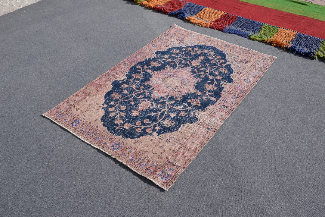 3x5 Dark Blue Turkish Rug, Unique Hand-knotted Rug, Antique Rug, Faded ...