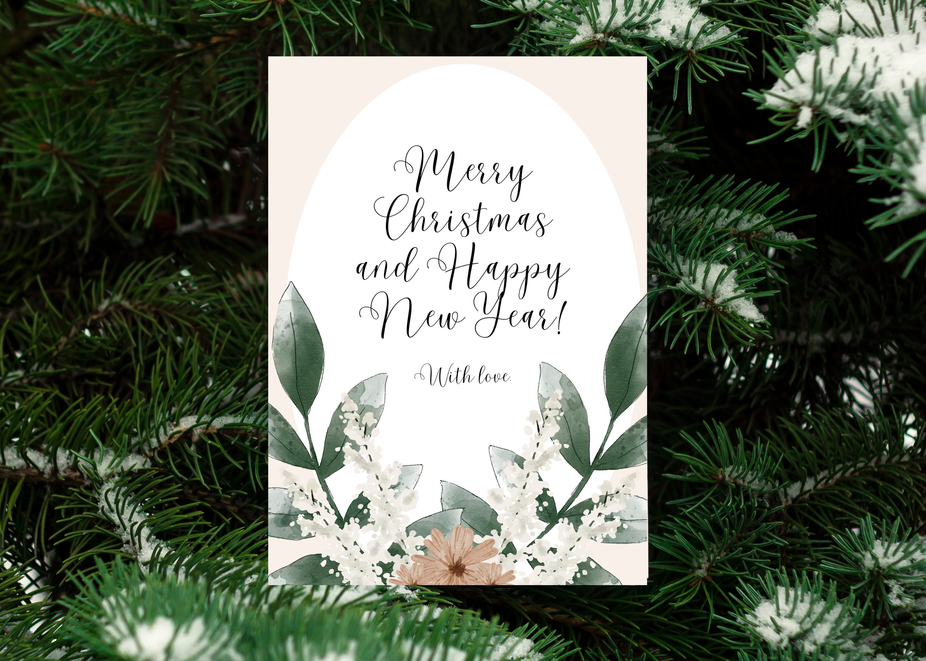Floral Christmas Card, Aesthetic Christmas Card, Happy New Year Card ...