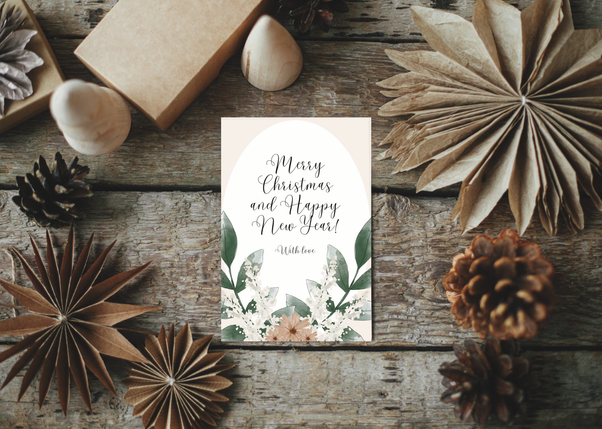 Floral Christmas Card, Aesthetic Christmas Card, Happy New Year Card ...