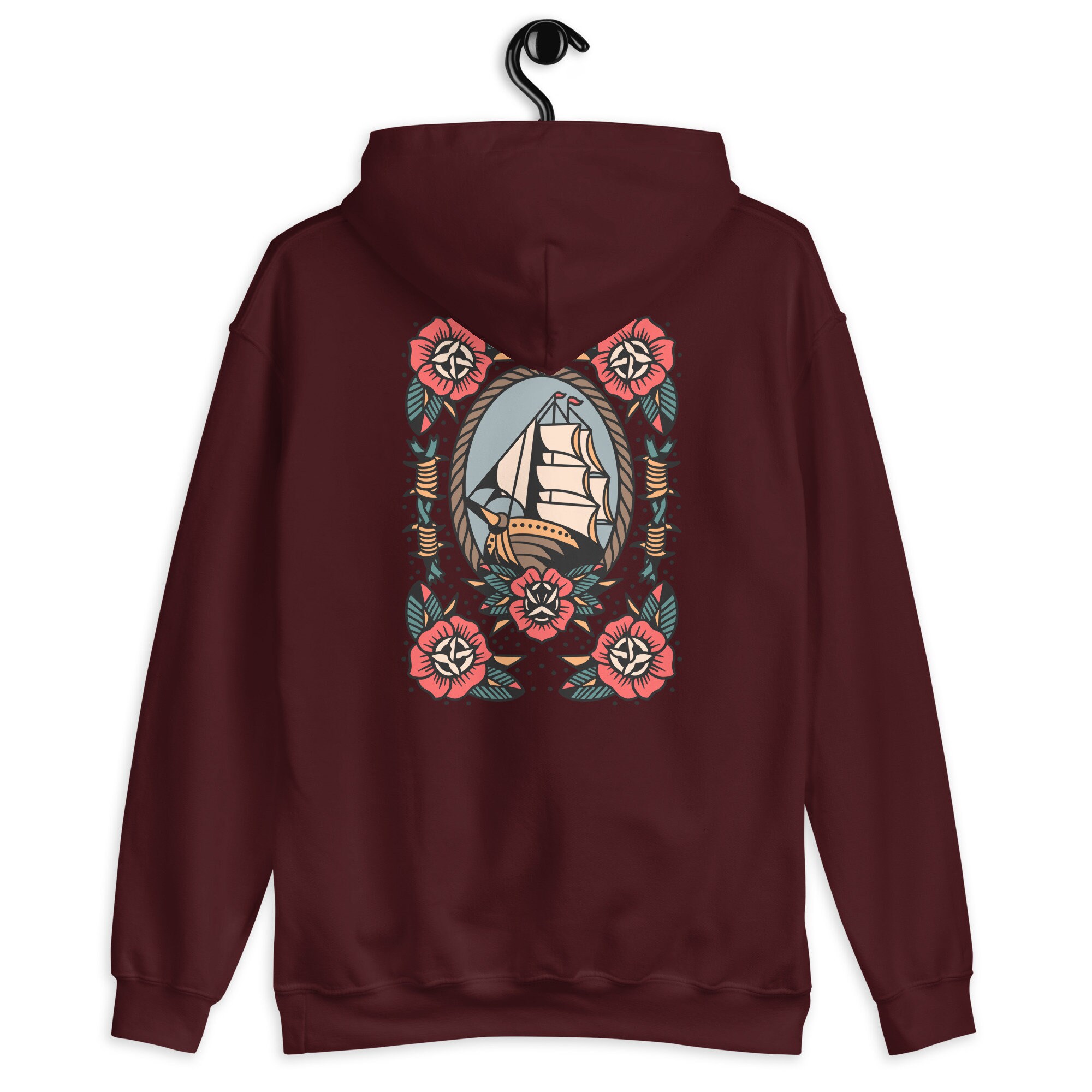 Ship Rose Tattoo Hoodie, Old School Tattoo Hoodie, Traditional Tattoo ...