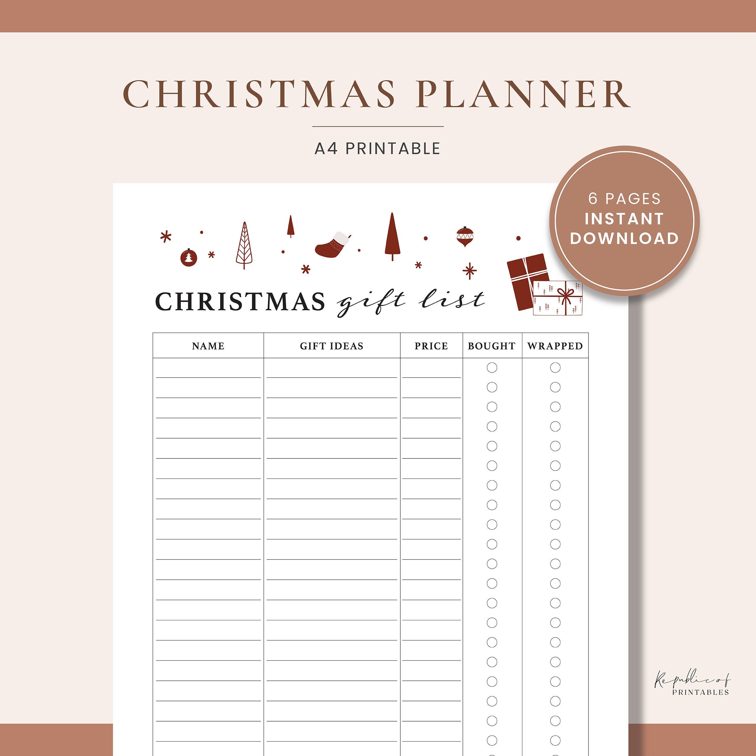 Christmas Planner Printable Printable Christmas Gift Planner - Etsy
