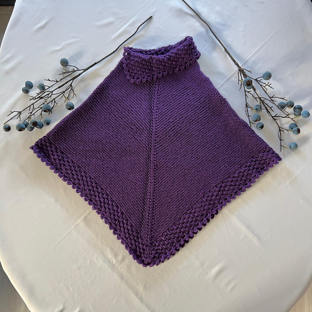 Modern Poncho for Women, Purple Poncho, Knit Poncho, Handmade, Gift for ...