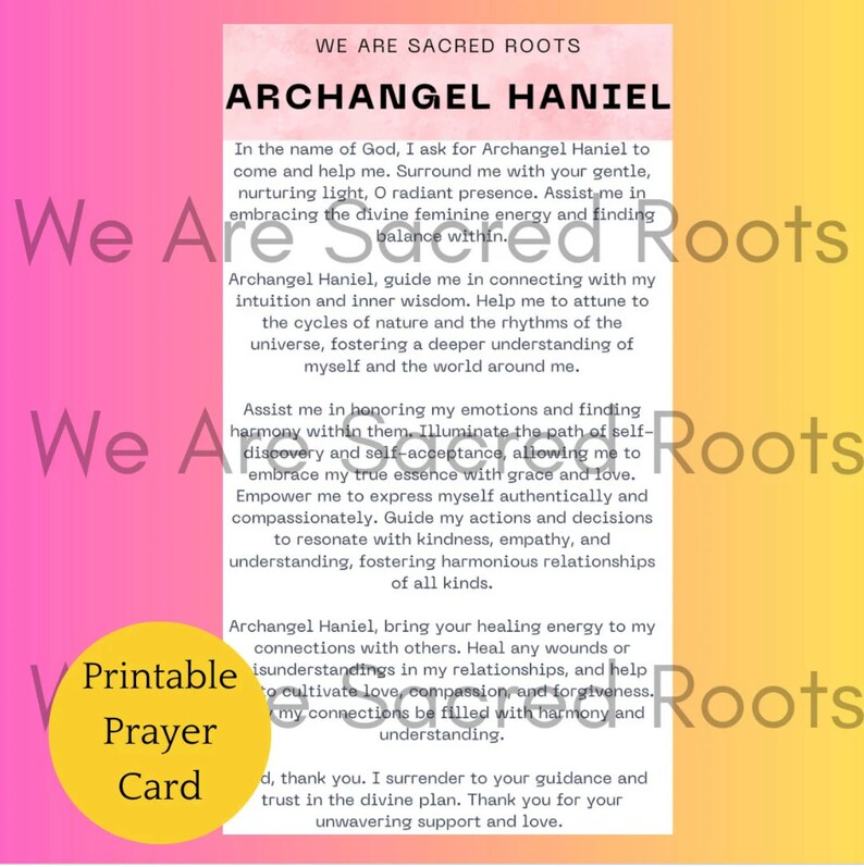 Archangel Haniel Prayer Guide Card, for Inner Guidance & Realignment, Repairing Relationships ...