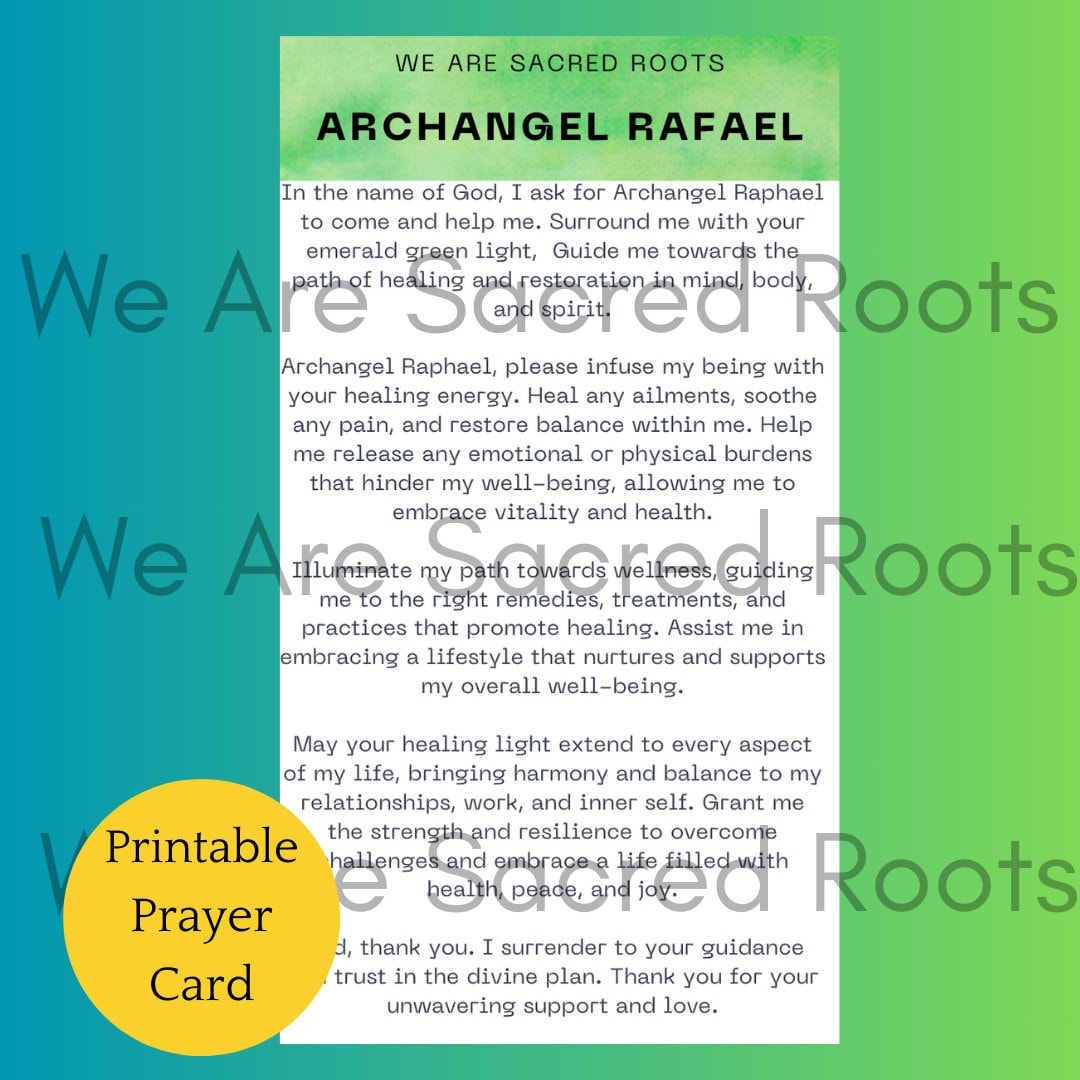 Archangel Rafael Prayer Guide Card, for Protection, Journey, Alleviate ...