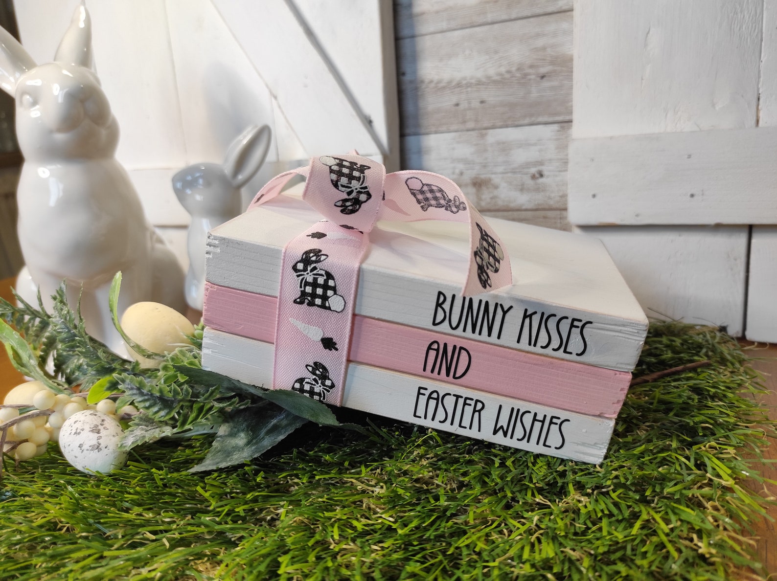 Easter Wood Book Stack, Farmhouse, Easter Bunnies,easter Decor, Tiered Tray Decor, Easter ...