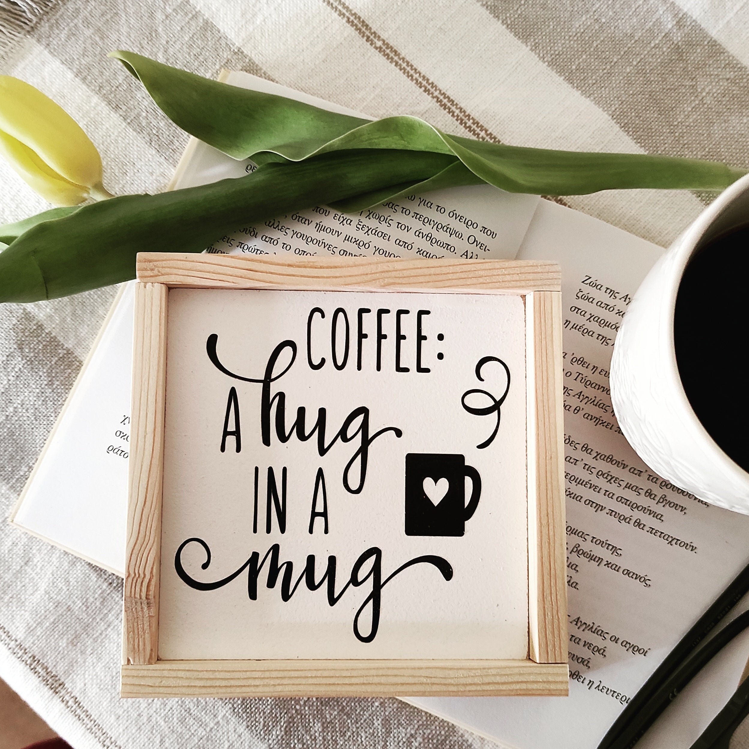 Coffee a Hug I a Mug / Mini 13cm Square Sign, Kitchen Sign, Rustic ...