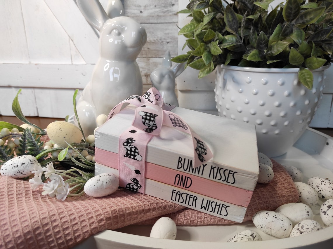 Easter Wood Book Stack, Farmhouse, Easter Bunnies,easter Decor, Tiered ...