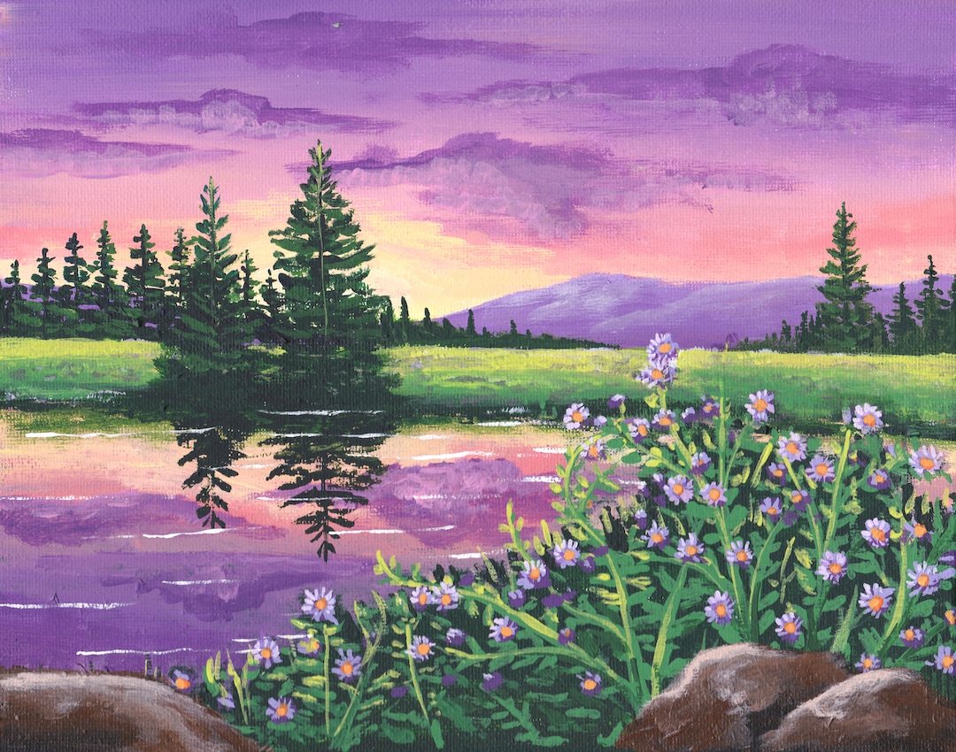 Purple Sunset Acrylic Landscape Painting - Etsy