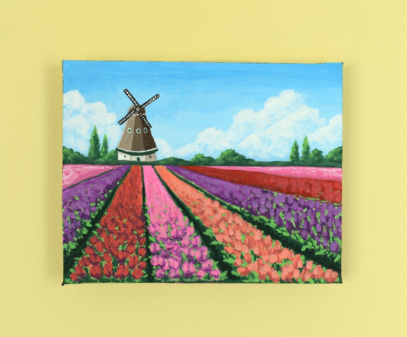 Windmill in Tulip Field Arcylic Landscape Painting - Etsy