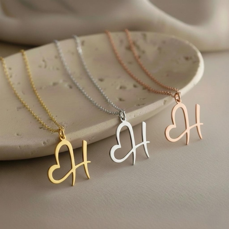Heart Initial Necklace – Personalized Heart Letter Necklace, Dainty ...