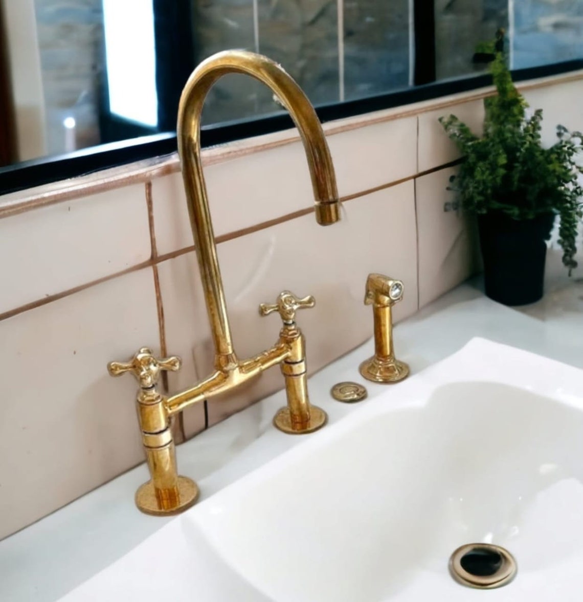 Unlacquered Brass Kitchen Faucet ,bridge Faucet,brass Kitchen Faucet ...