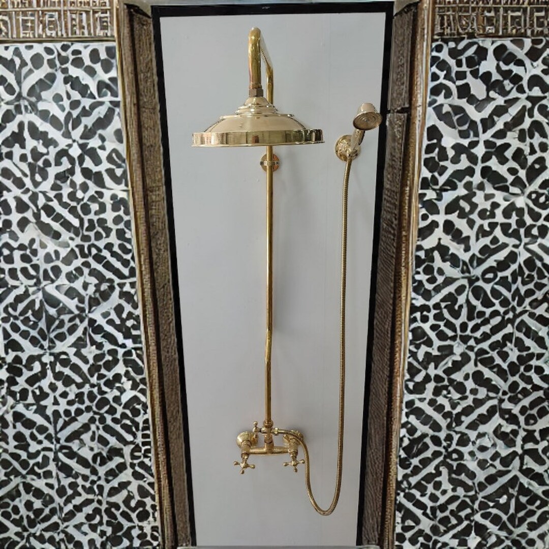 Brass Exposed Pipe Wall Mount Shower With Rainfall Shower Head , Solid ...