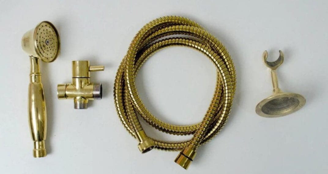 Brass Exposed Pipe Wall Mount Shower With Rainfall Shower Head , Solid ...