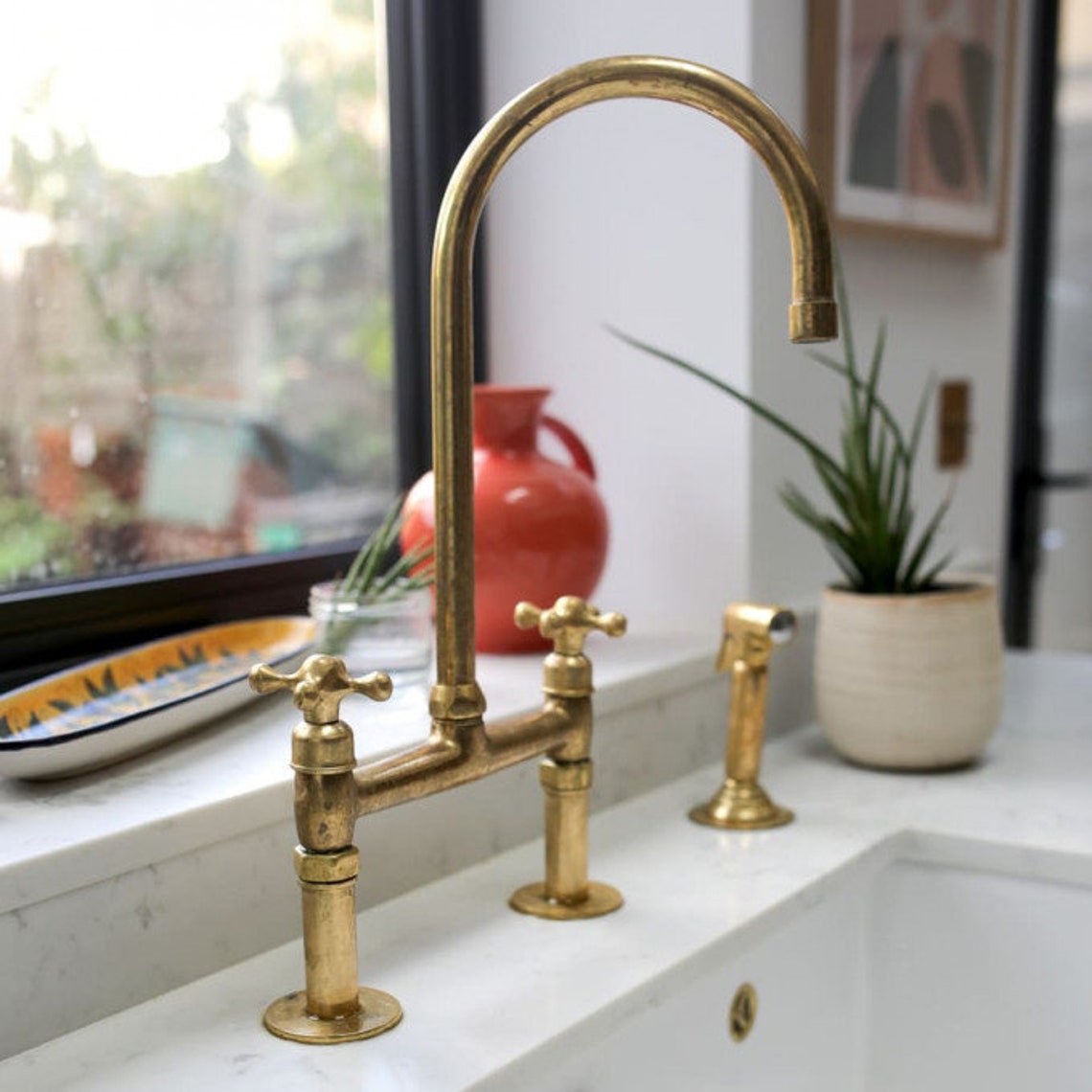 Unlacquered Brass Kitchen Faucet ,bridge Faucet,brass Kitchen Faucet ...