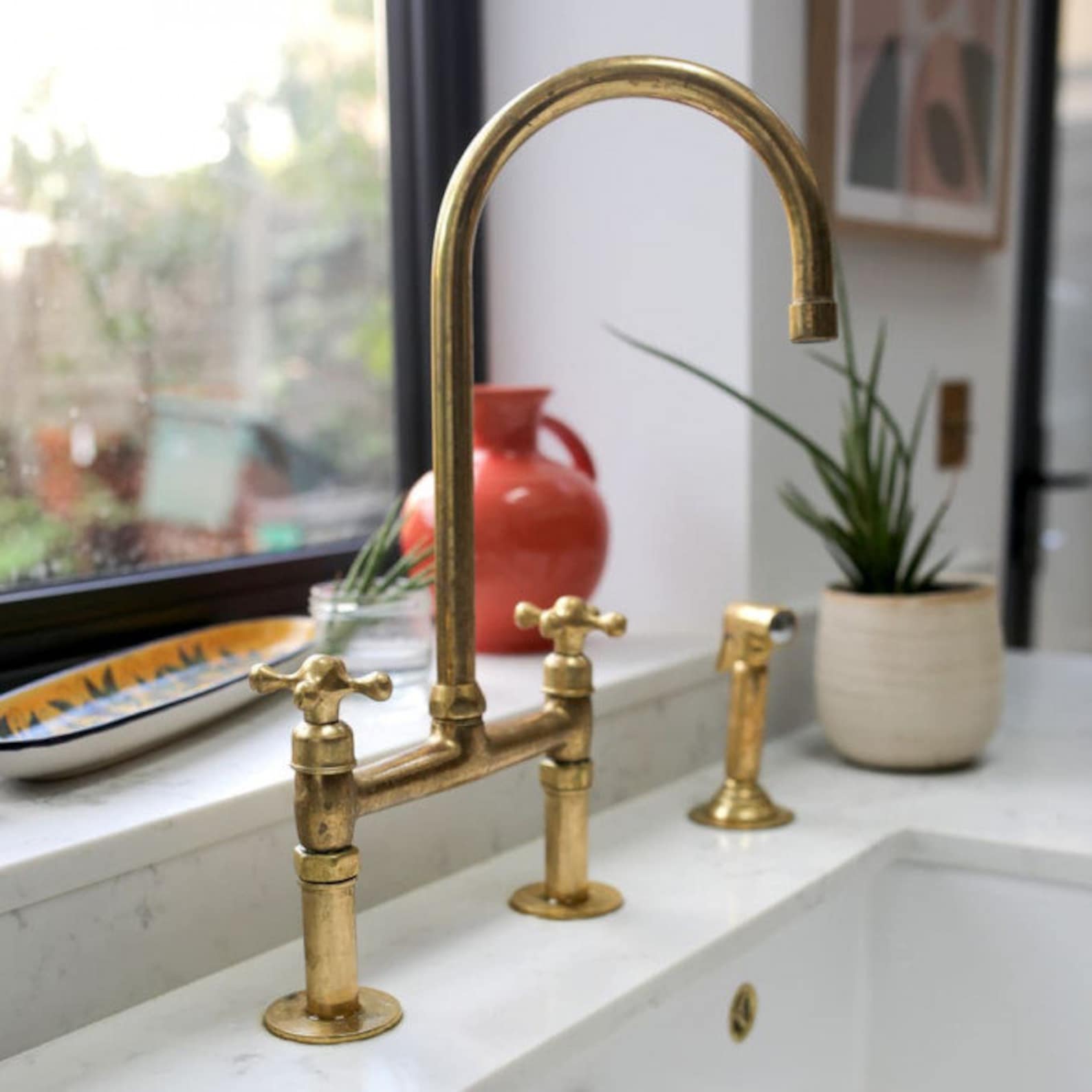 Unlacquered Brass Kitchen Faucet ,bridge Faucet,brass Kitchen Faucet ...